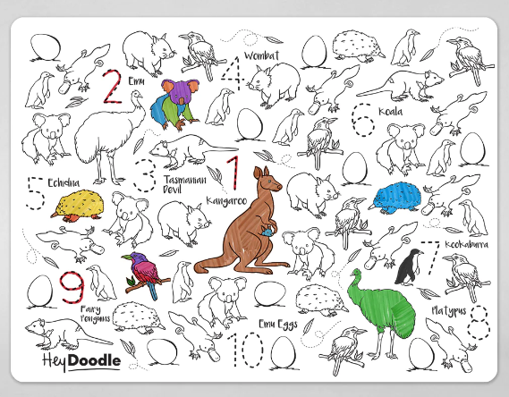 Hey Doodle 123 Silicone A3 Activity Mat: Aussie Animals – The Sensory ...