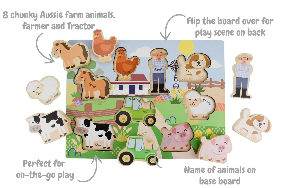 Wooden Chunky Puzzle: Aussie Farm Animals – The Sensory Studio
